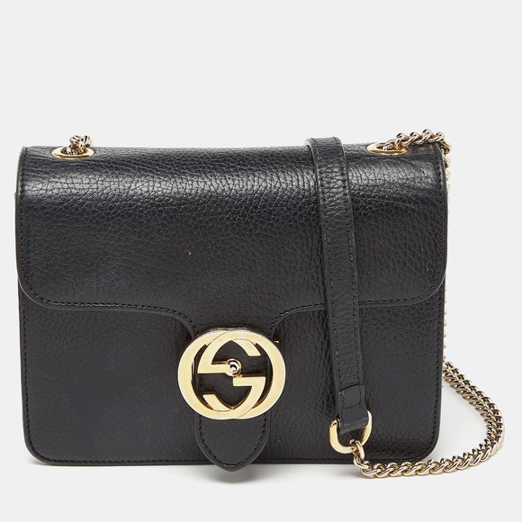 Gucci | Bags | Gucci Black Leather Small Interlocking G Shoulder Bag ...